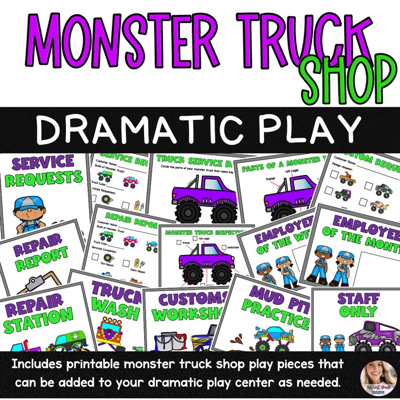 Monster Truck Shop Dramatic Play Center / Pretend Play / Homeschool ...