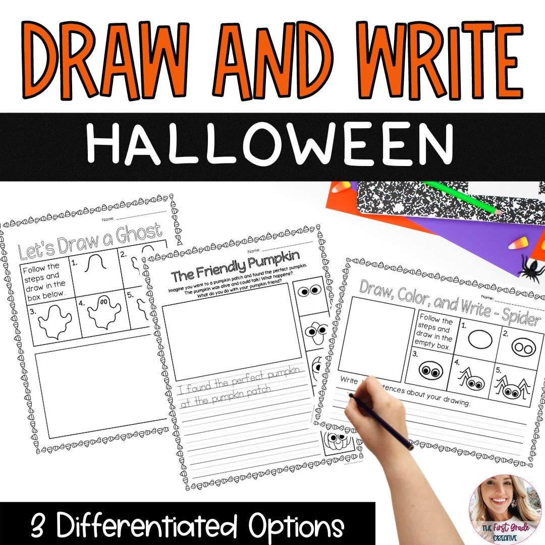 October Halloween Directed Drawing and Writing Activity for Kids / Kids ...
