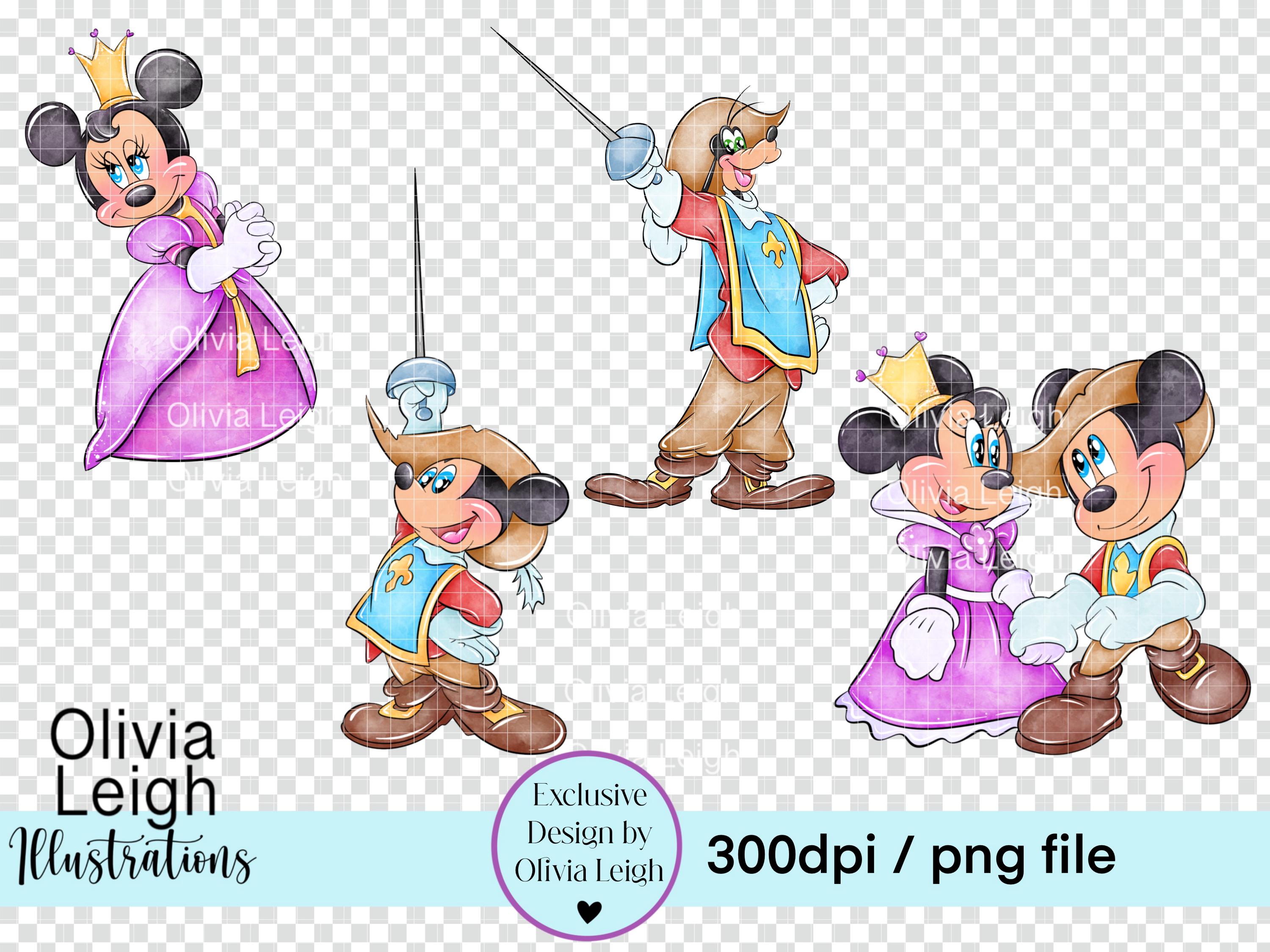 Mickey and Minnie, the Three Musketeers Hand Drawn Watercolour Clipart ...
