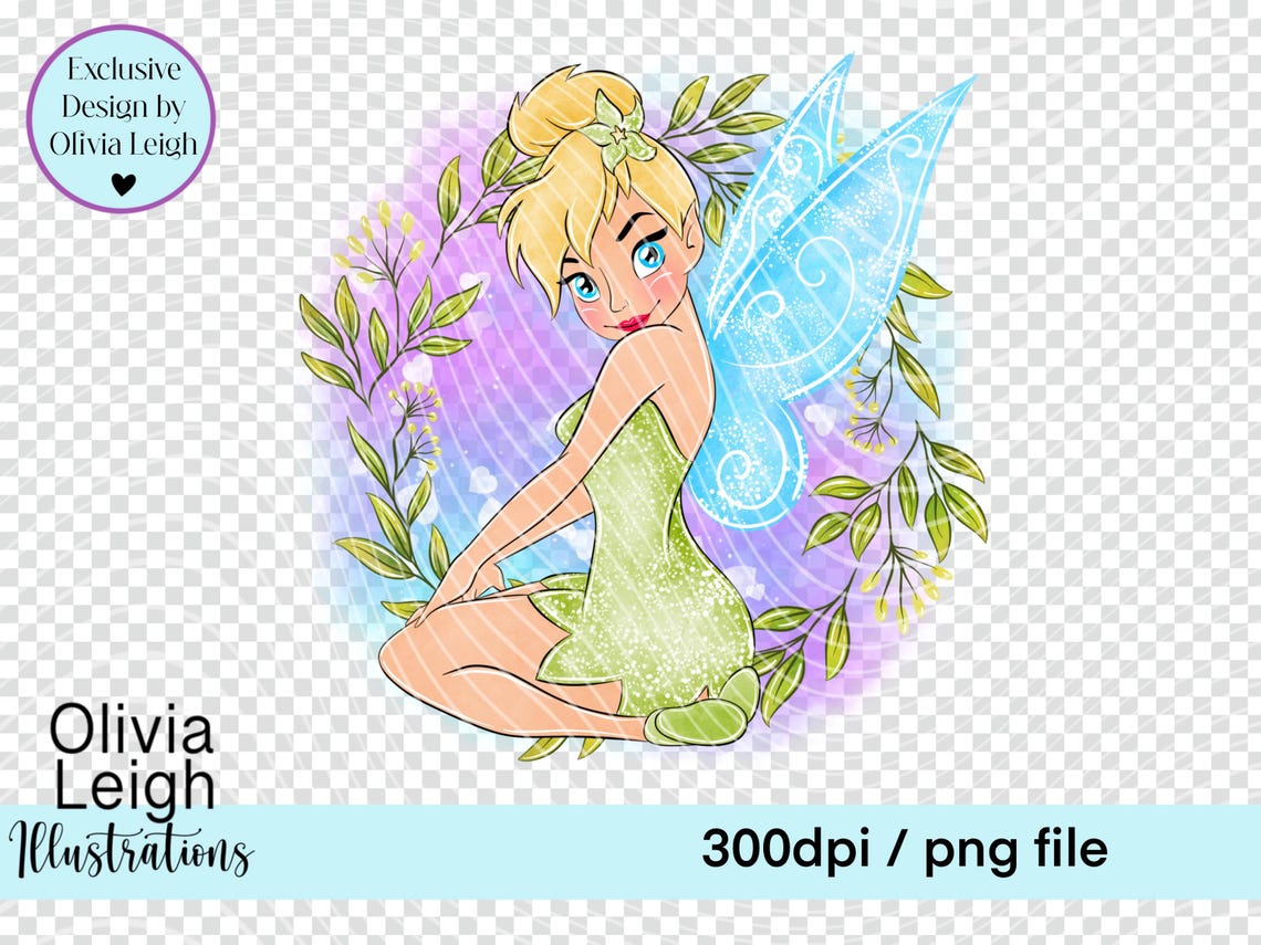 Princess Tinker Bell Cute Floral Watercolour Clipart, Digital Download ...
