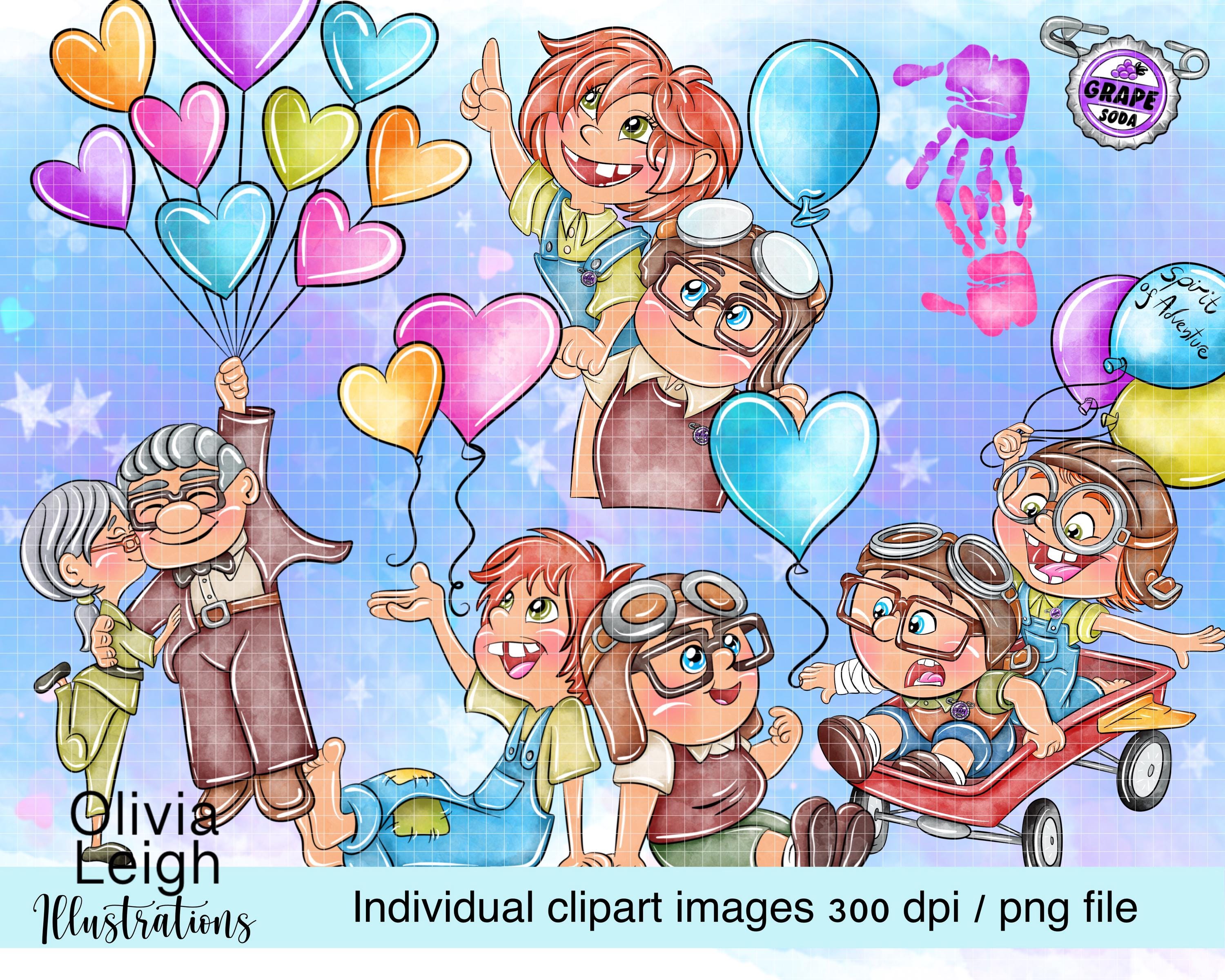 Up Carl and Ellie, Balloon House, Hand Drawn Watercolour Clipart Set ...