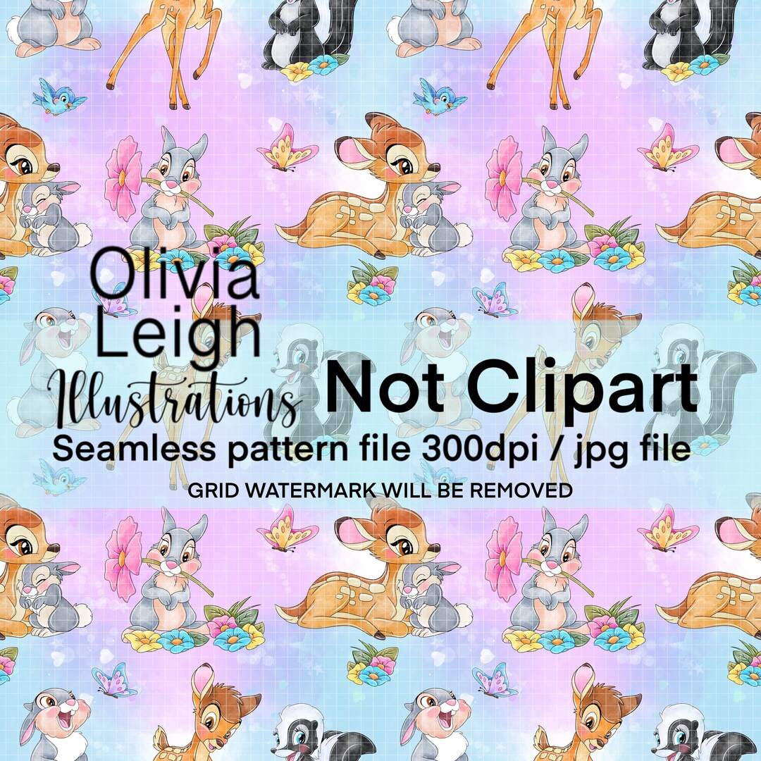 Bambi and Friends Watercolour Seamless Repeat Pattern, Digital Download ...