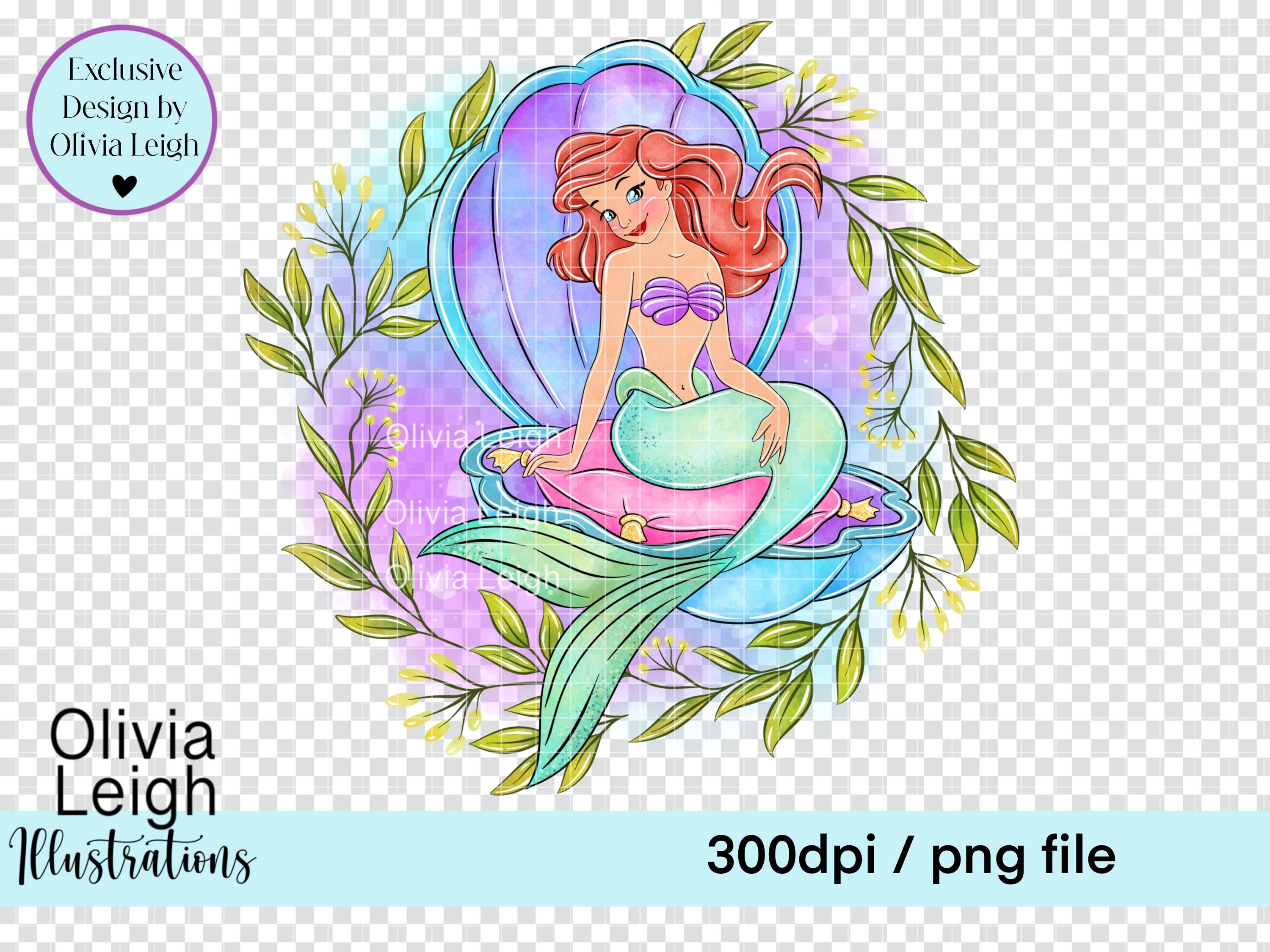 Princess Ariel, the Little Mermaid Floral Wreath Watercolour Clipart ...