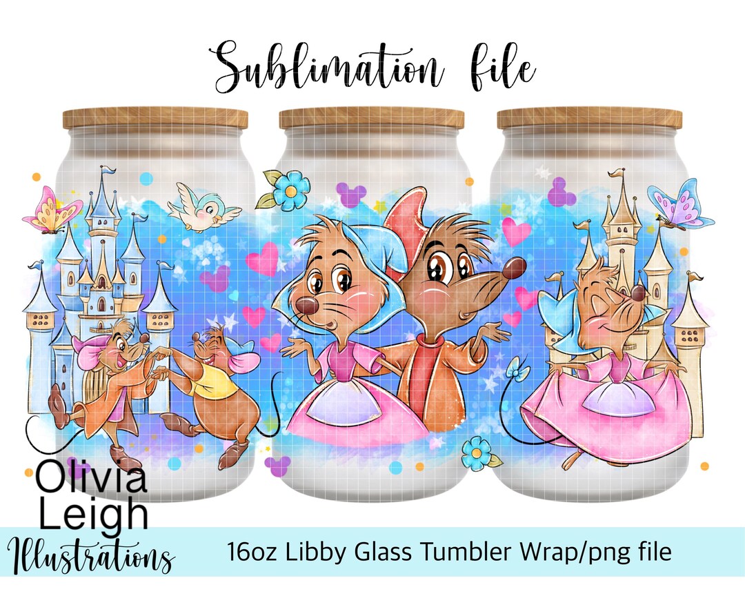 Princess Cinderella's Mice, Jaq and Gus Watercolour 16oz Libby Glass ...