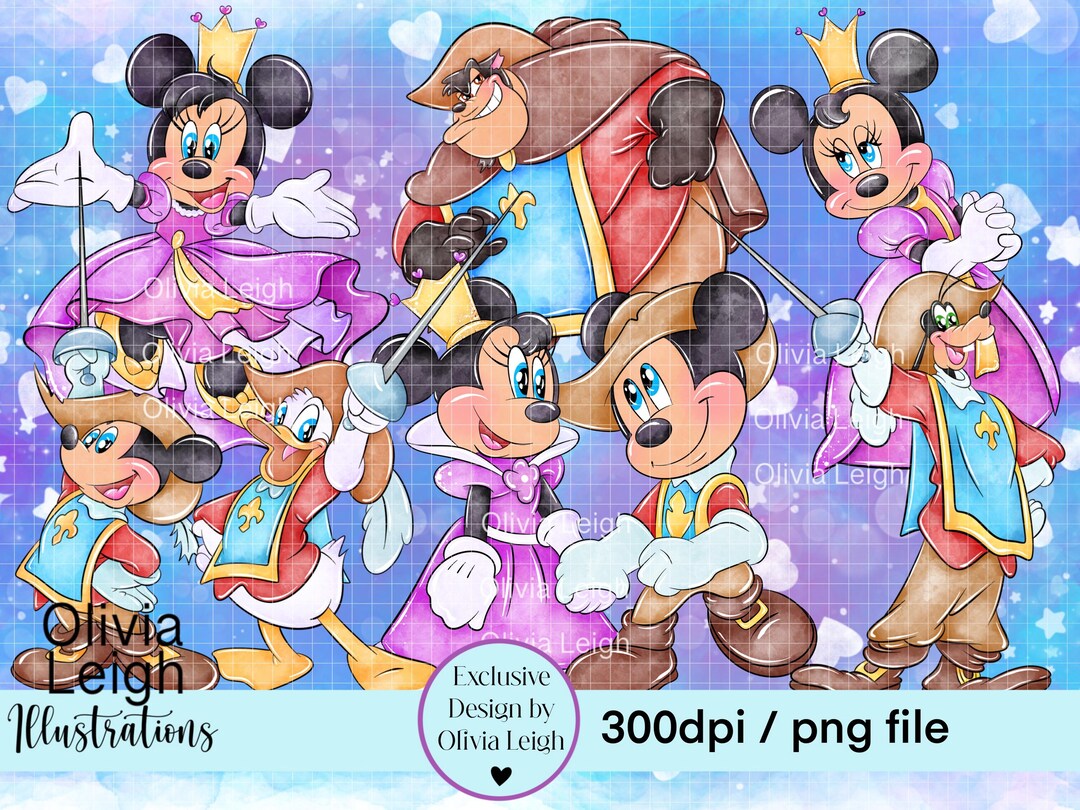 Mickey and Minnie, the Three Musketeers Hand Drawn Watercolour Clipart ...