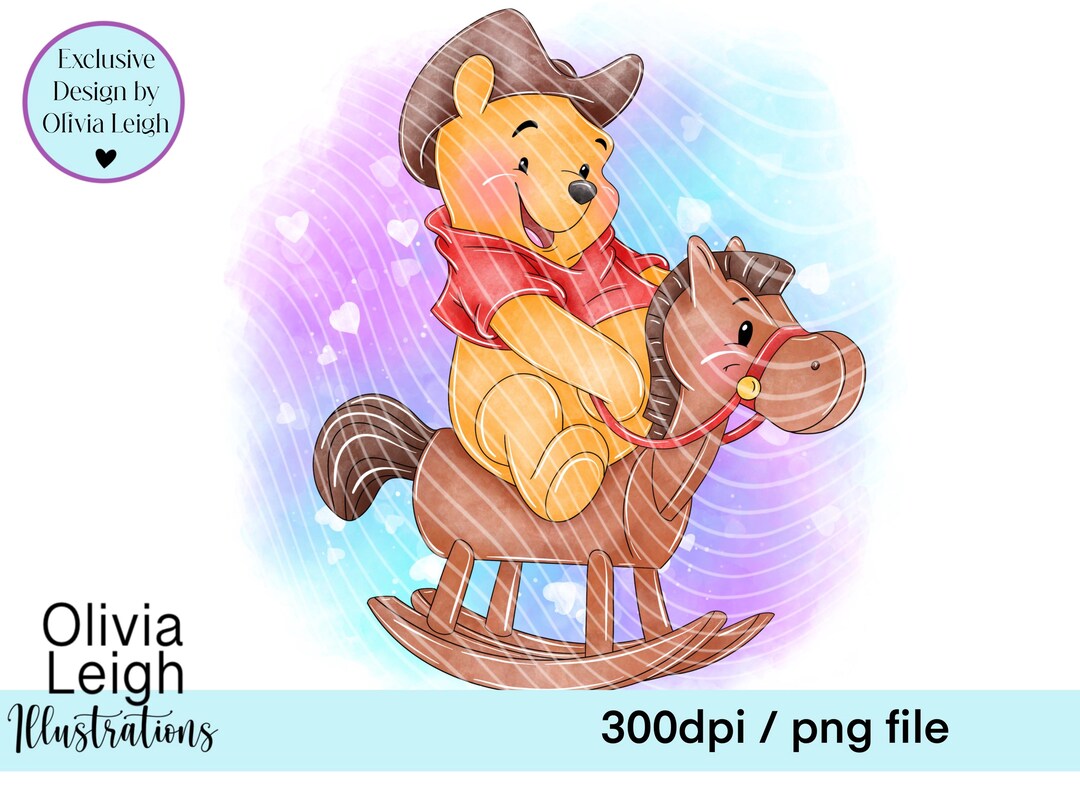 Winnie the Pooh Cowboy, Rocking Horse Cute Watercolour Clipart, Digital ...