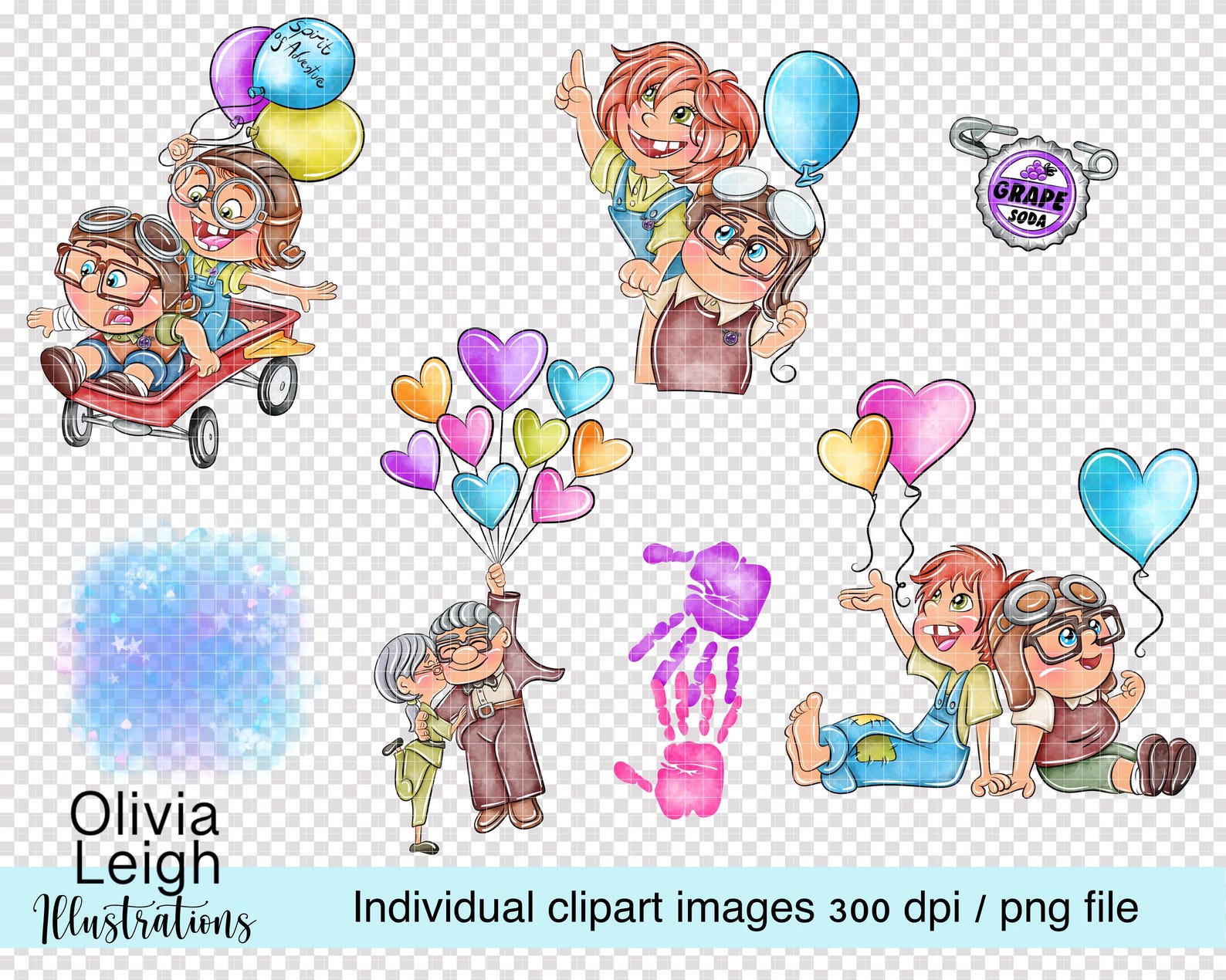 Up Carl and Ellie, Balloon House, Hand Drawn Watercolour Clipart Set ...