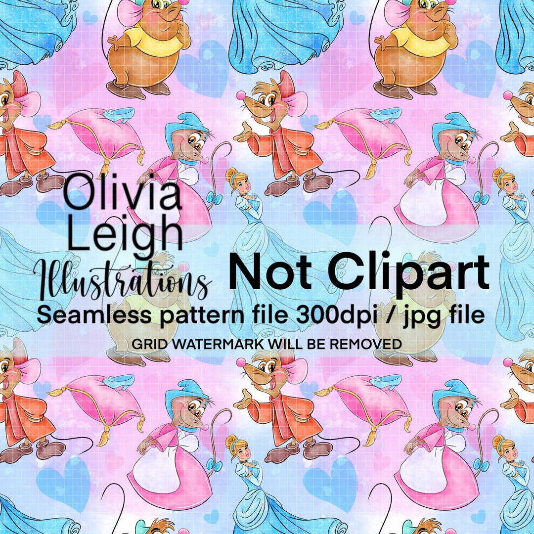 Princess Cinderella, Mice, Watercolour Seamless Repeat Pattern, Digital ...