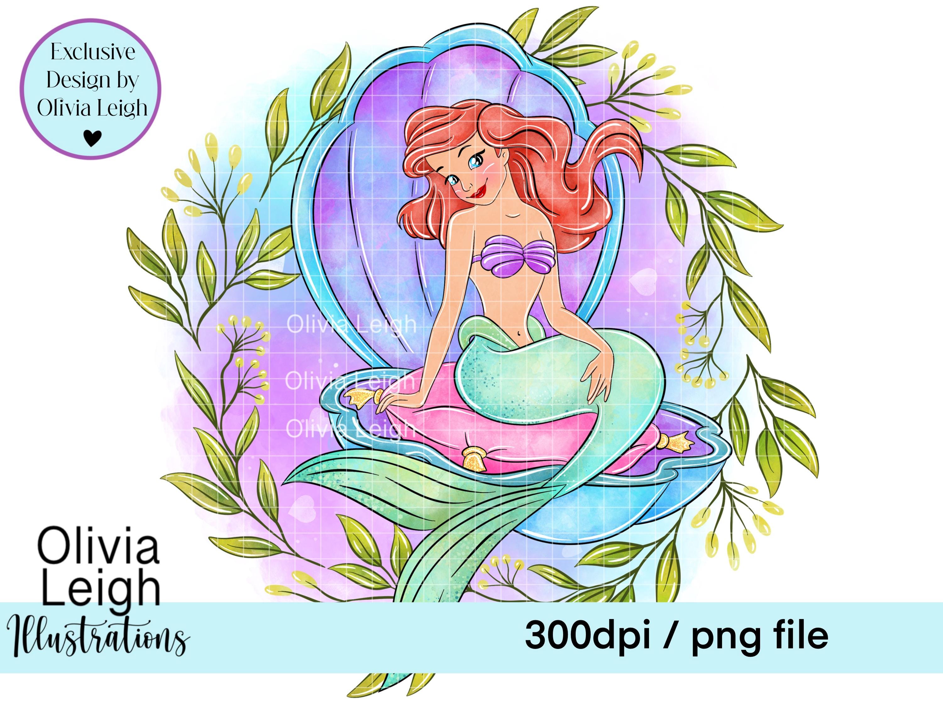 Princess Ariel, the Little Mermaid Floral Wreath Watercolour Clipart ...