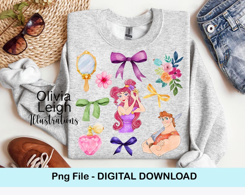 Hercules and Megara Princess Cute Shirt Coquette Design Watercolour ...