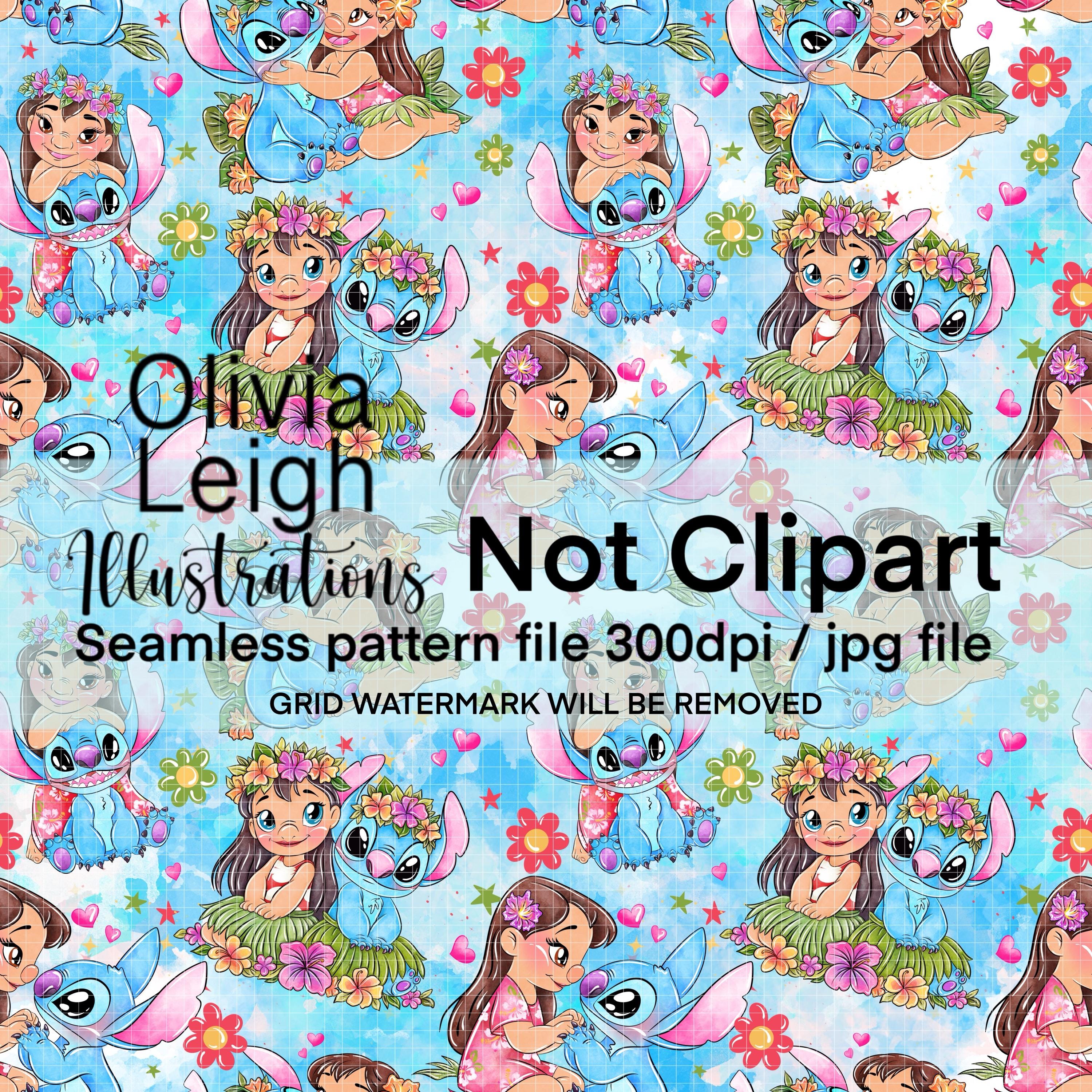 Lilo and Stitch Floral, Watercolour Seamless Repeat Pattern, Digital ...