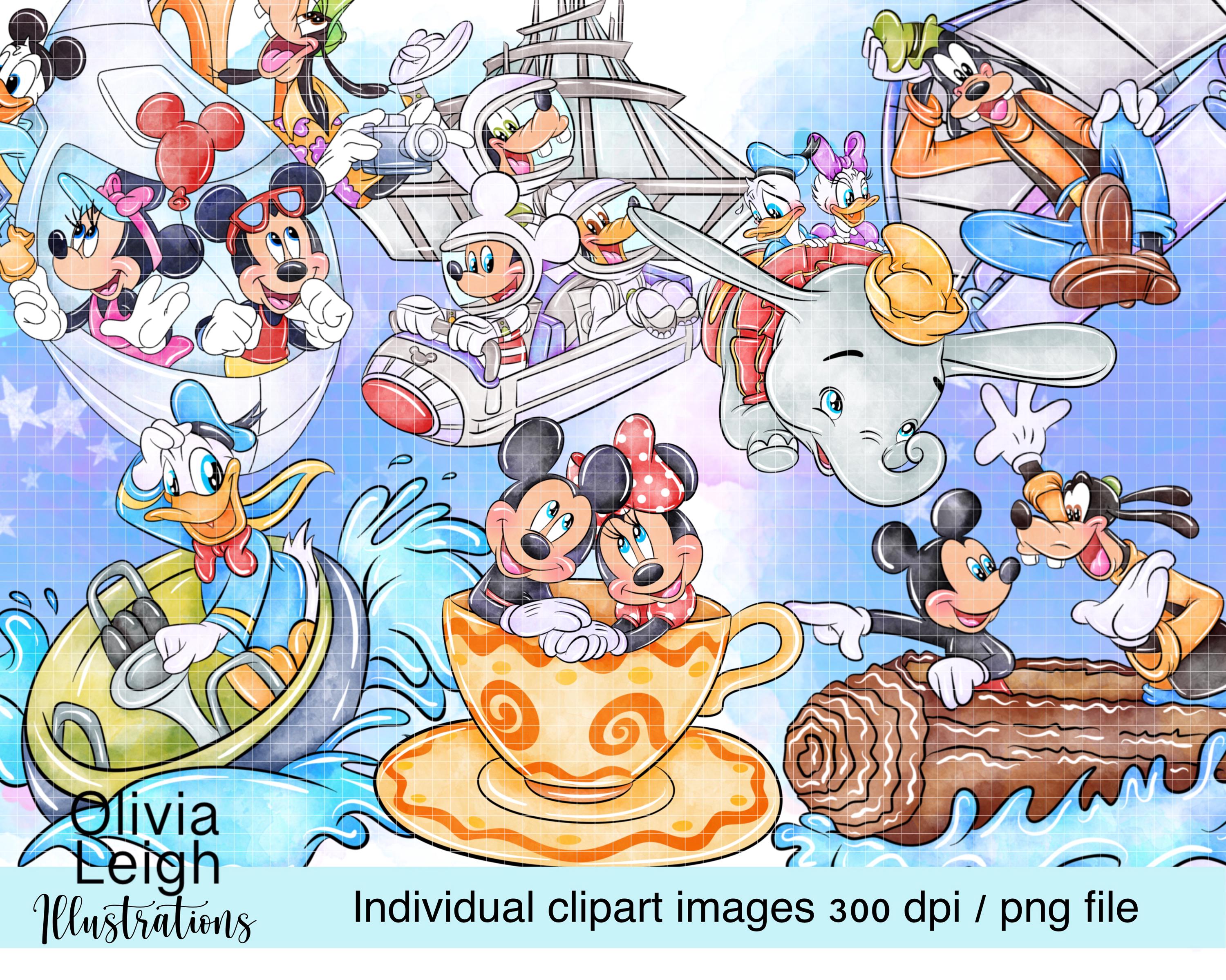 Circus, Mickey, Minnie and Friends, Theme Park Rides Watercolour ...