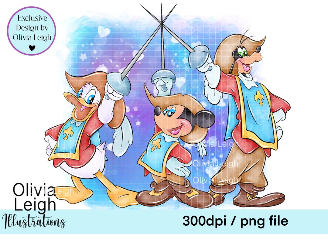 Mickey Mouse and Friends, the Three Musketeers Cute Watercolour Clipart ...