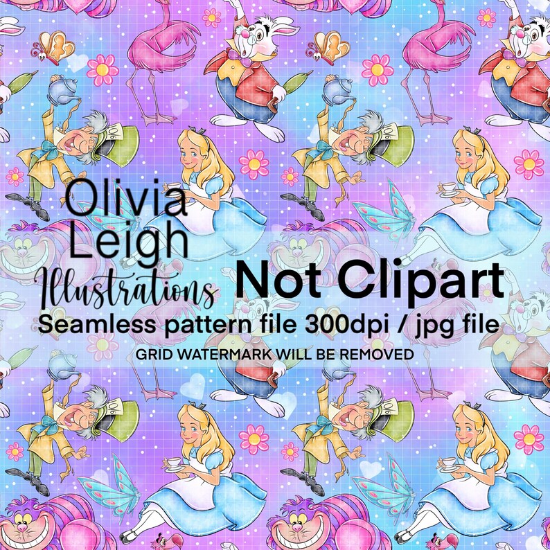 Alice in Wonderland Watercolour Seamless Repeat Pattern, Digital ...