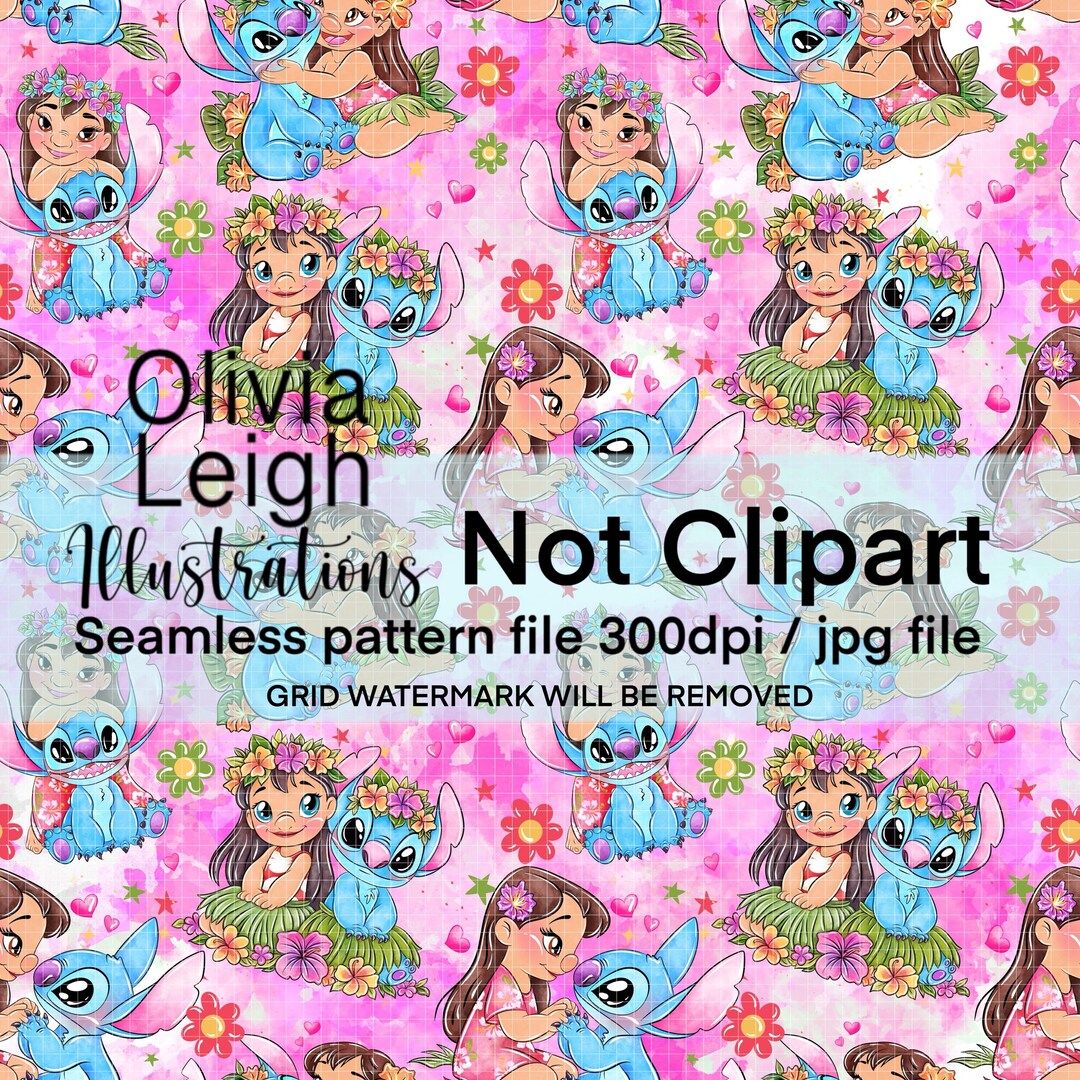 Lilo and Stitch Floral, Watercolour Seamless Repeat Pattern, Digital ...