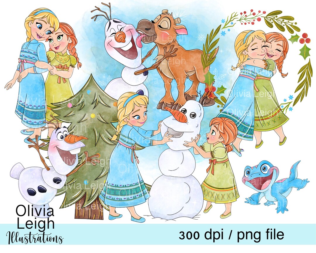 Baby Toddler Princess Elsa and Anna, Frozen, Christmas Watercolour ...
