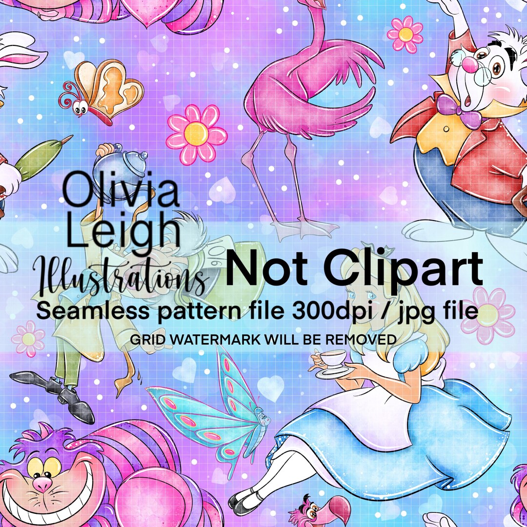 Alice in Wonderland Watercolour Seamless Repeat Pattern, Digital ...