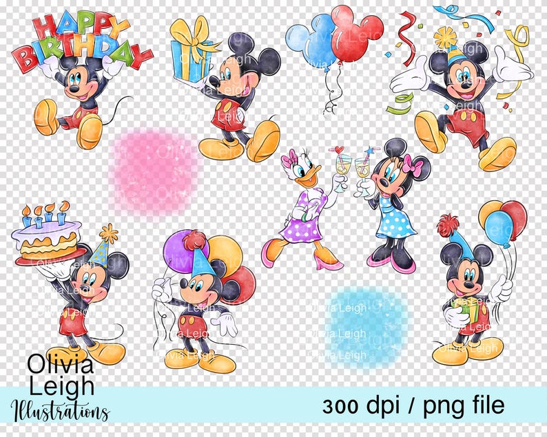Mickey, Minnie and Friends, Birthday Party Watercolour Clipart Set ...