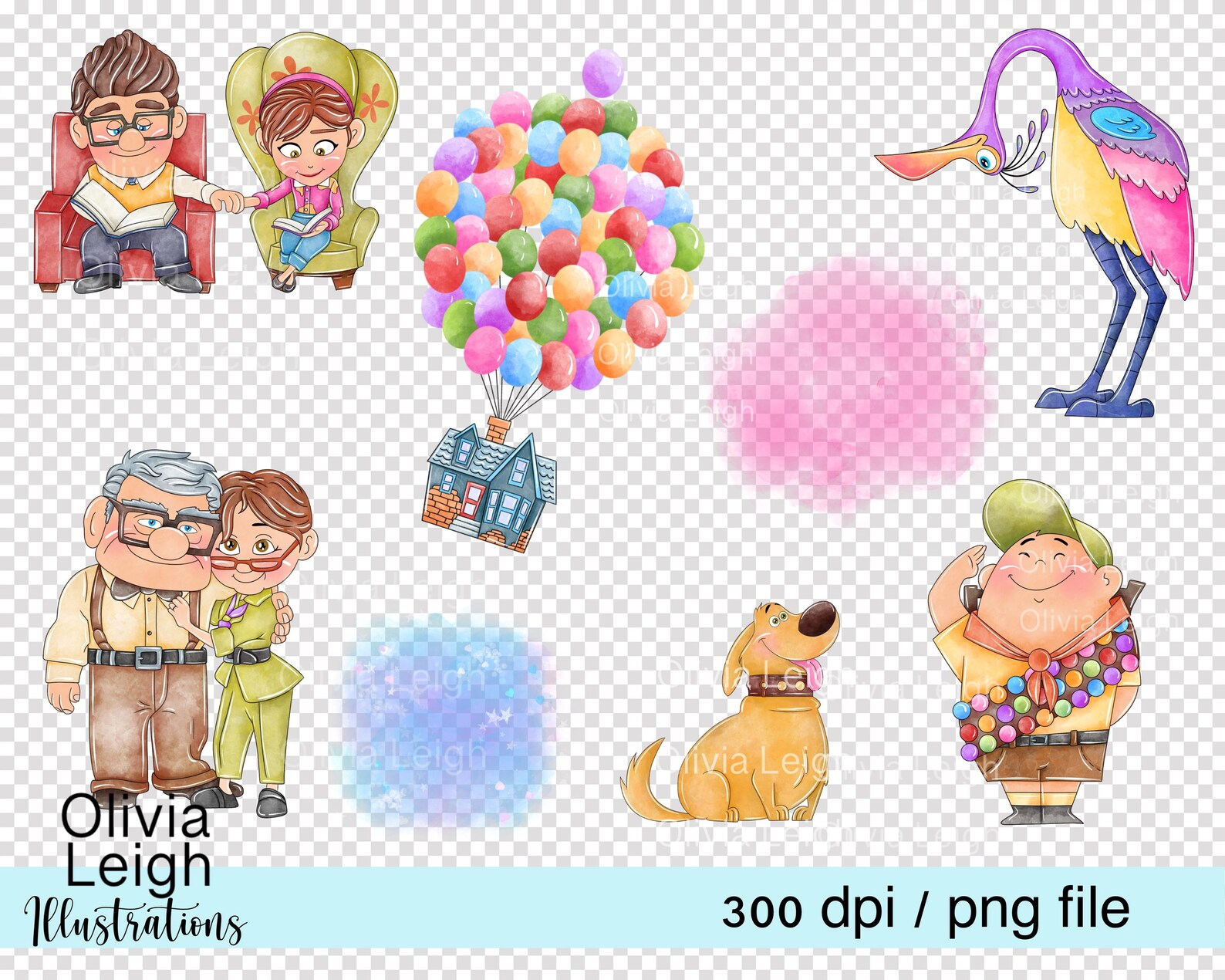 Up Carl and Ellie, Balloon House, Hand Drawn Watercolour Clipart Set ...