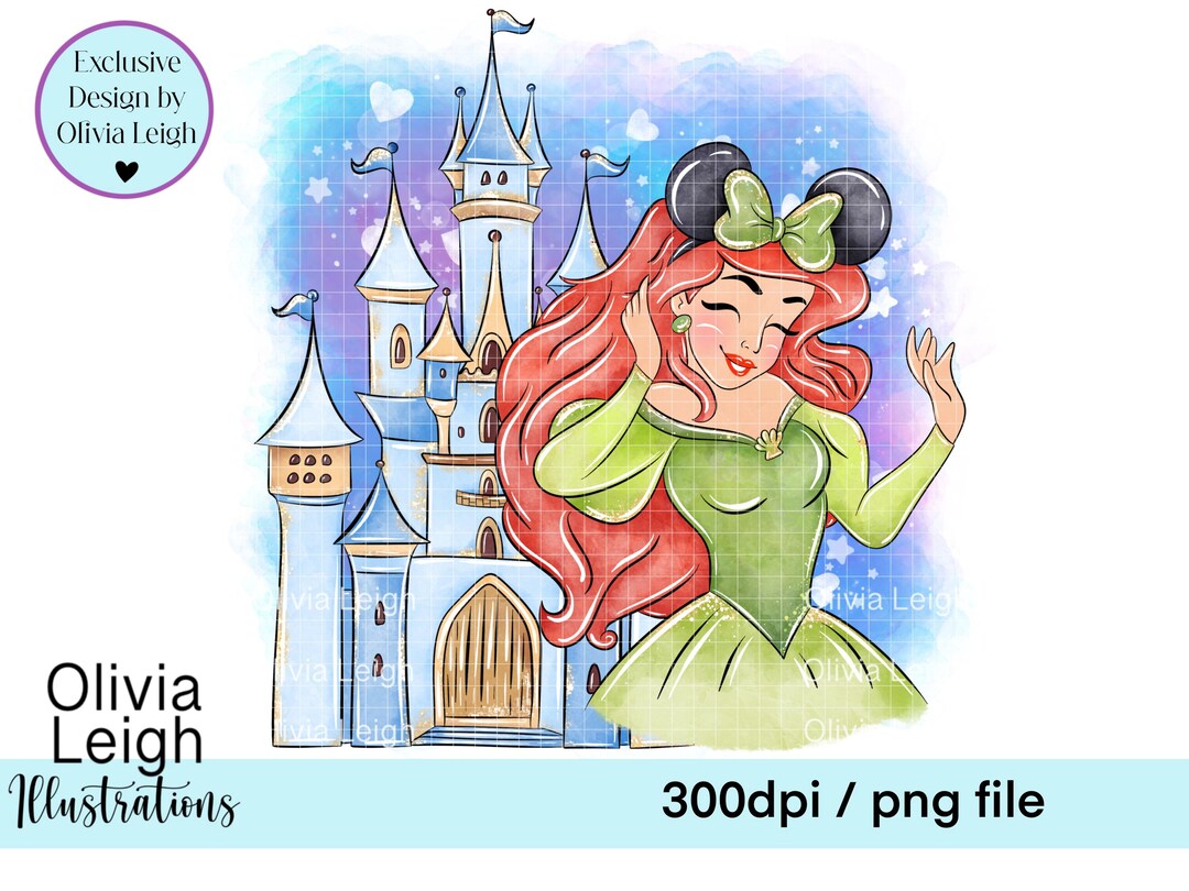 Princess Ariel, the Little Mermaid Mouse Ears Watercolour Clipart ...