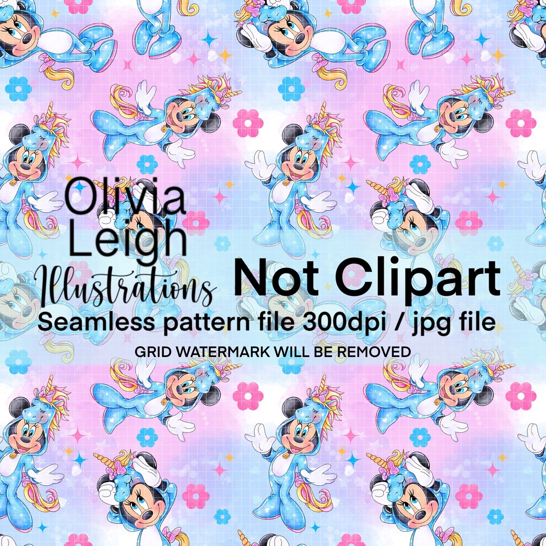 Minnie Mouse Unicorn Watercolour Seamless Repeat Pattern, Digital ...