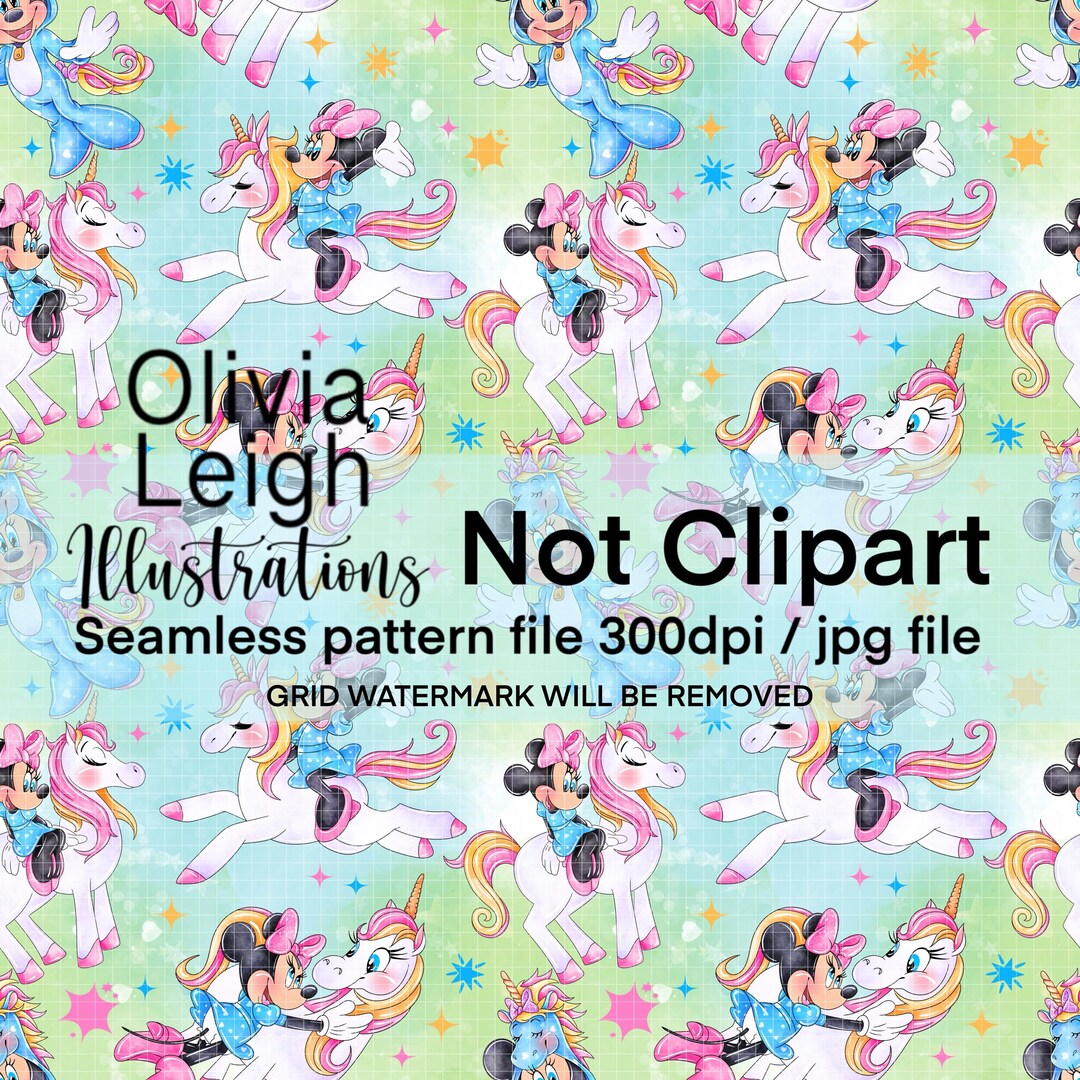 Minnie Mouse Unicorn Watercolour Seamless Repeat Pattern, Digital ...