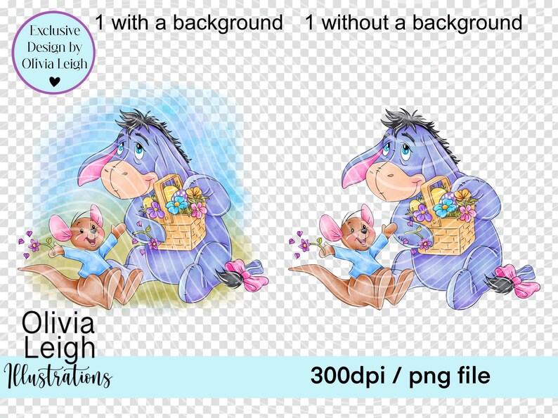 Winnie the Pooh, Eeyore and Roo Cute Watercolour Clipart, Digital ...