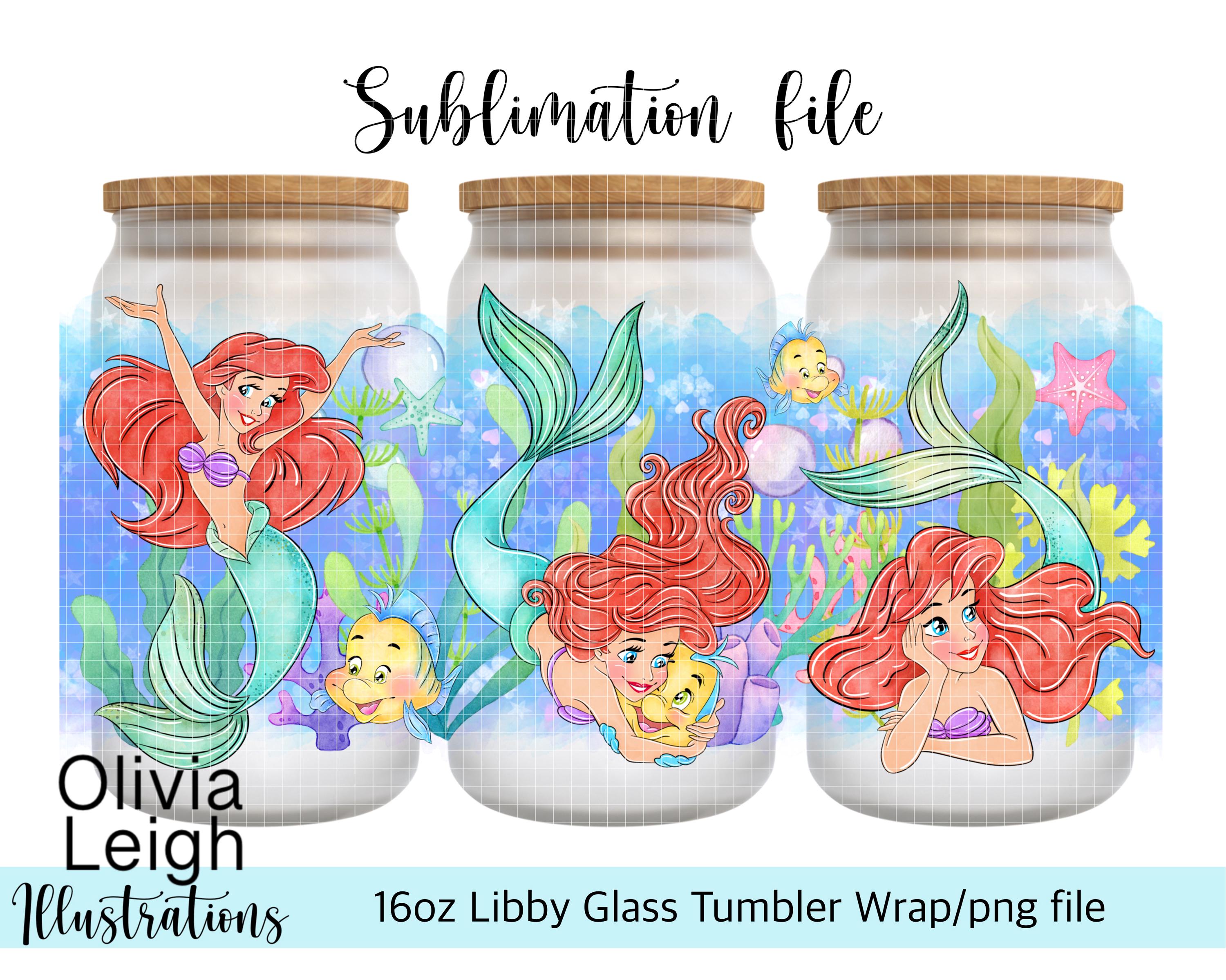 Princess Ariel, the Little Mermaid Watercolour 16oz Libby Glass Tumbler ...