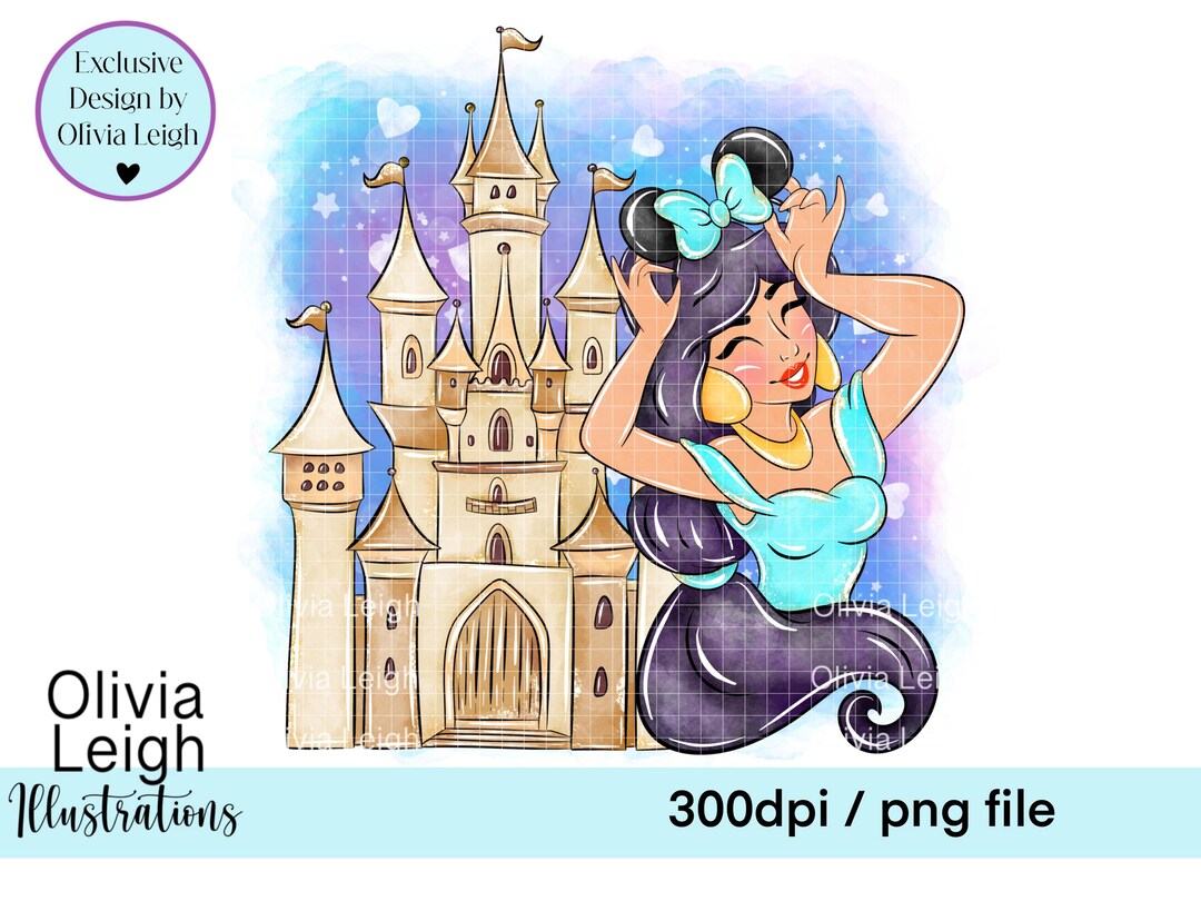 Princess Jasmine, Mouse Ears Watercolour Clipart, Digital Download Png ...