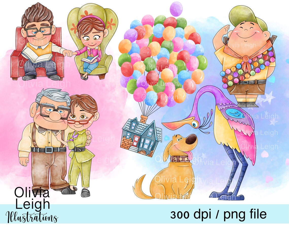 Up Carl and Ellie, Balloon House, Hand Drawn Watercolour Clipart Set ...
