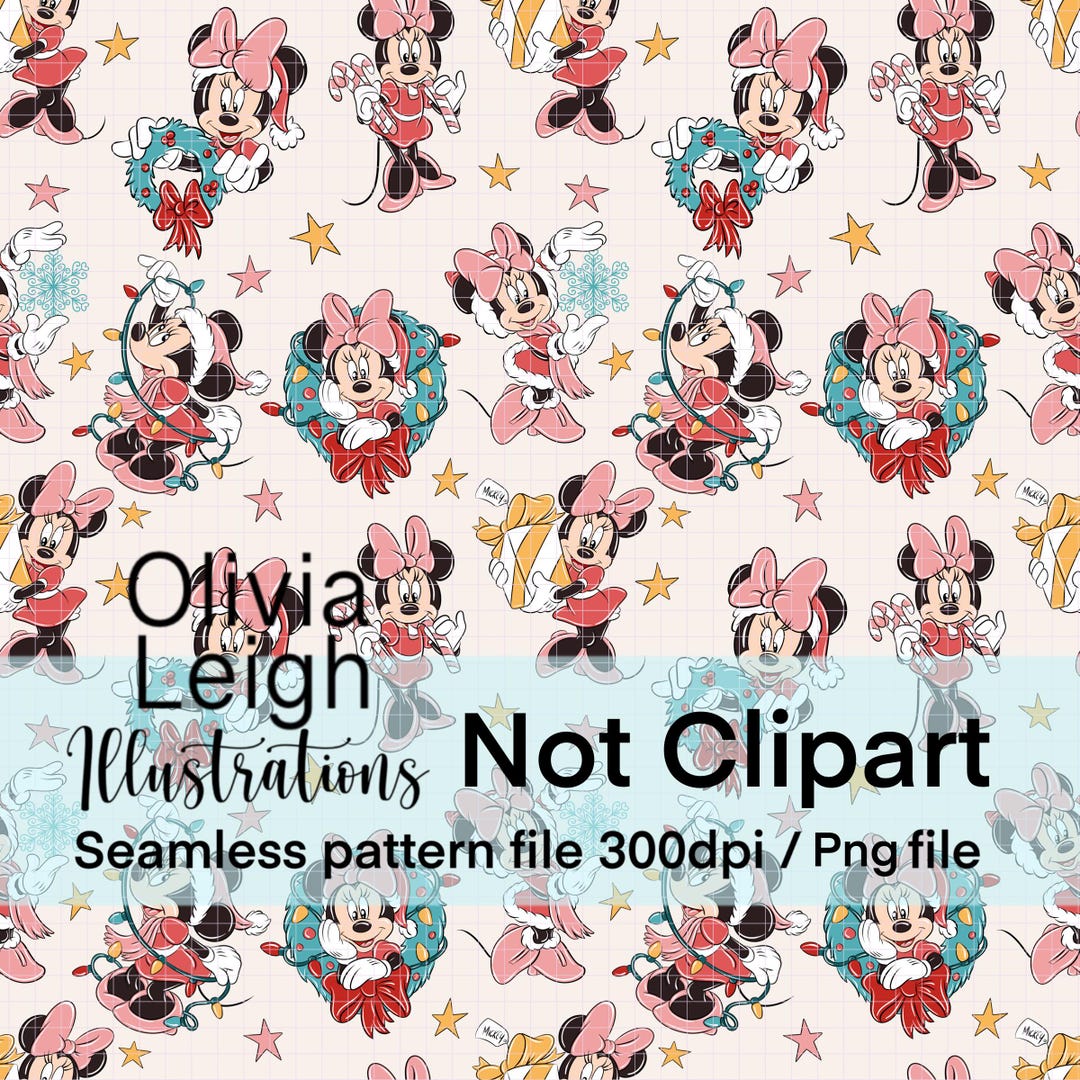Minnie Christmas Holiday Hand Drawn Seamless Repeat Pattern, Digital ...