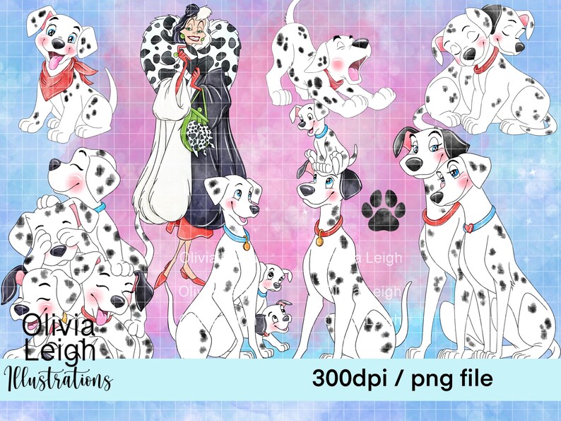 101 Dalmatians Watercolour Clipart Set, Digital Download Png Files - Etsy