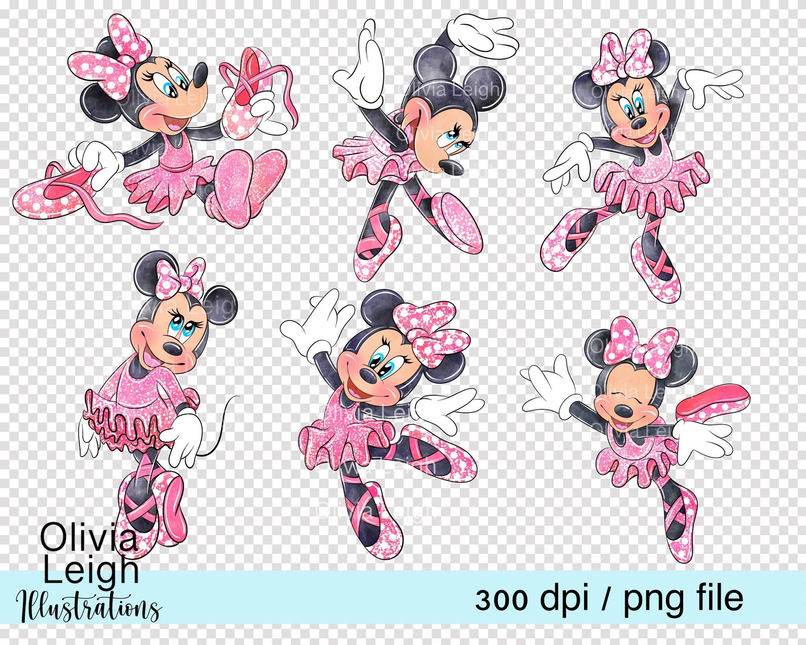 Minnie Ballet Dancer Watercolour Clipart Set, Digital Download Png ...