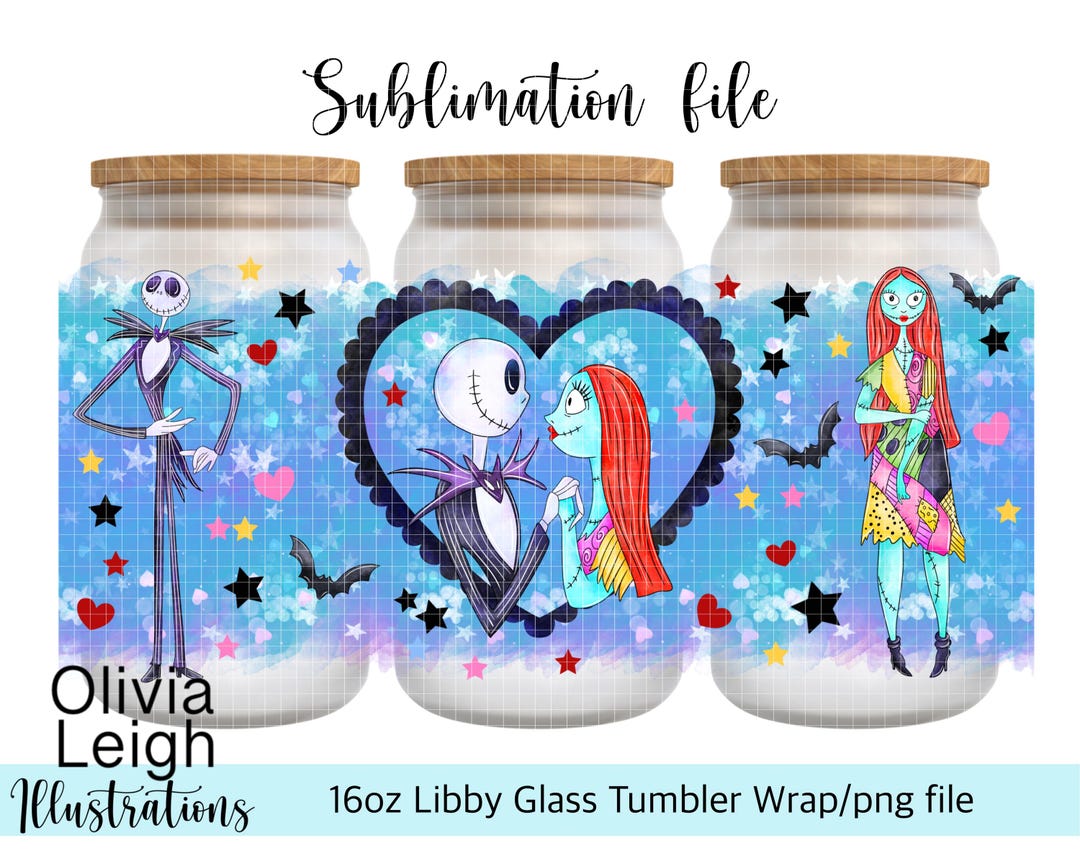 Christmas Nightmare, Halloween Watercolour 16oz Libby Glass Tumbler Cup ...