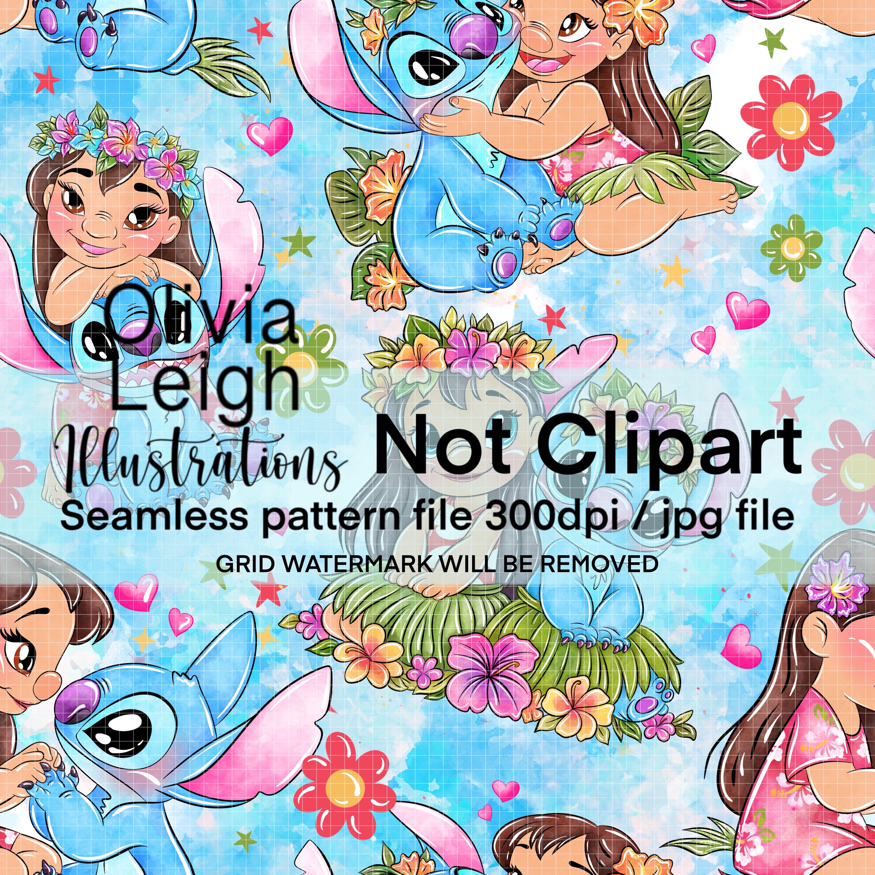 Lilo and Stitch Floral, Watercolour Seamless Repeat Pattern, Digital ...