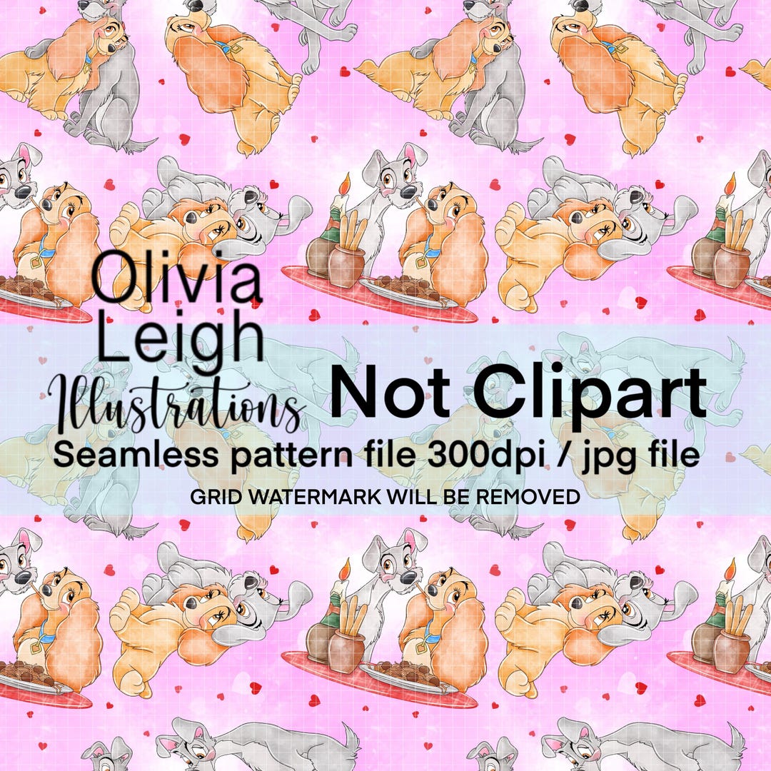 Lady and the Tramp Watercolour Seamless Repeat Pattern, Digital ...