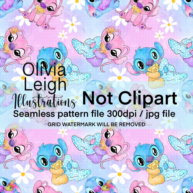 Baby Toddler Stitch and Angel Watercolour Seamless Repeat Pattern ...