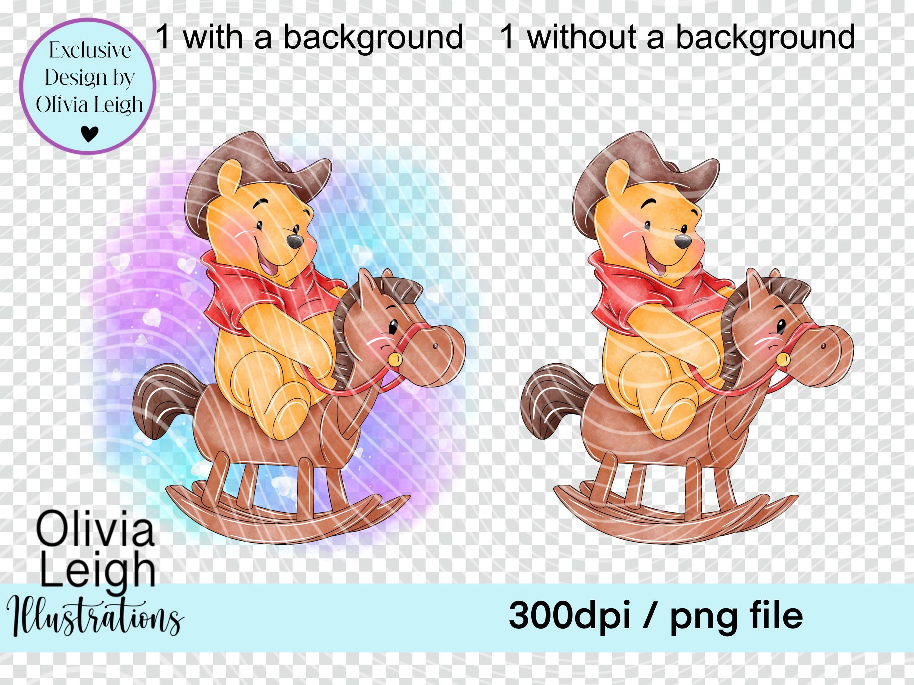 Winnie the Pooh Cowboy, Rocking Horse Cute Watercolour Clipart, Digital ...