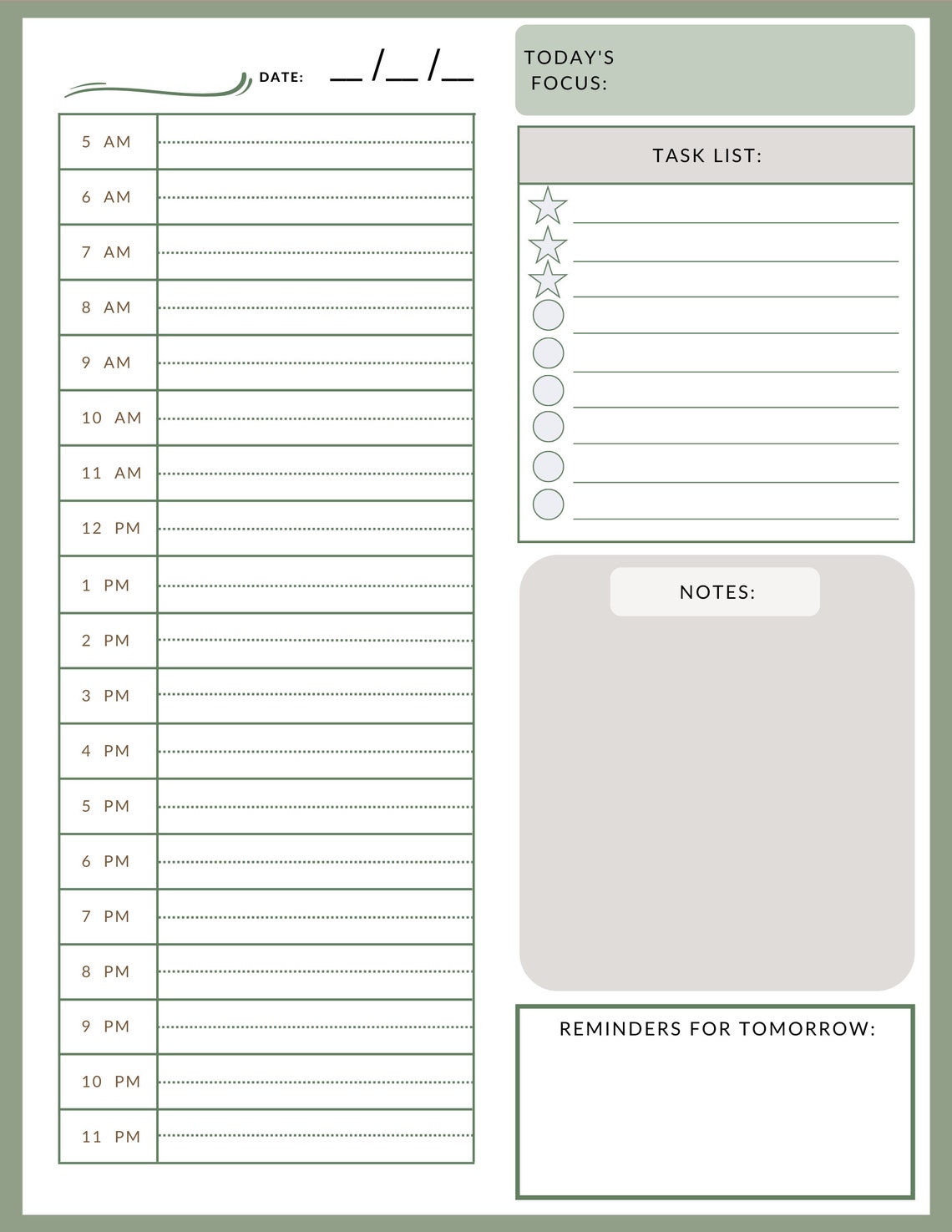 Undated Daily Planner, Printable, Downloadable, Time Schedule, Task ...