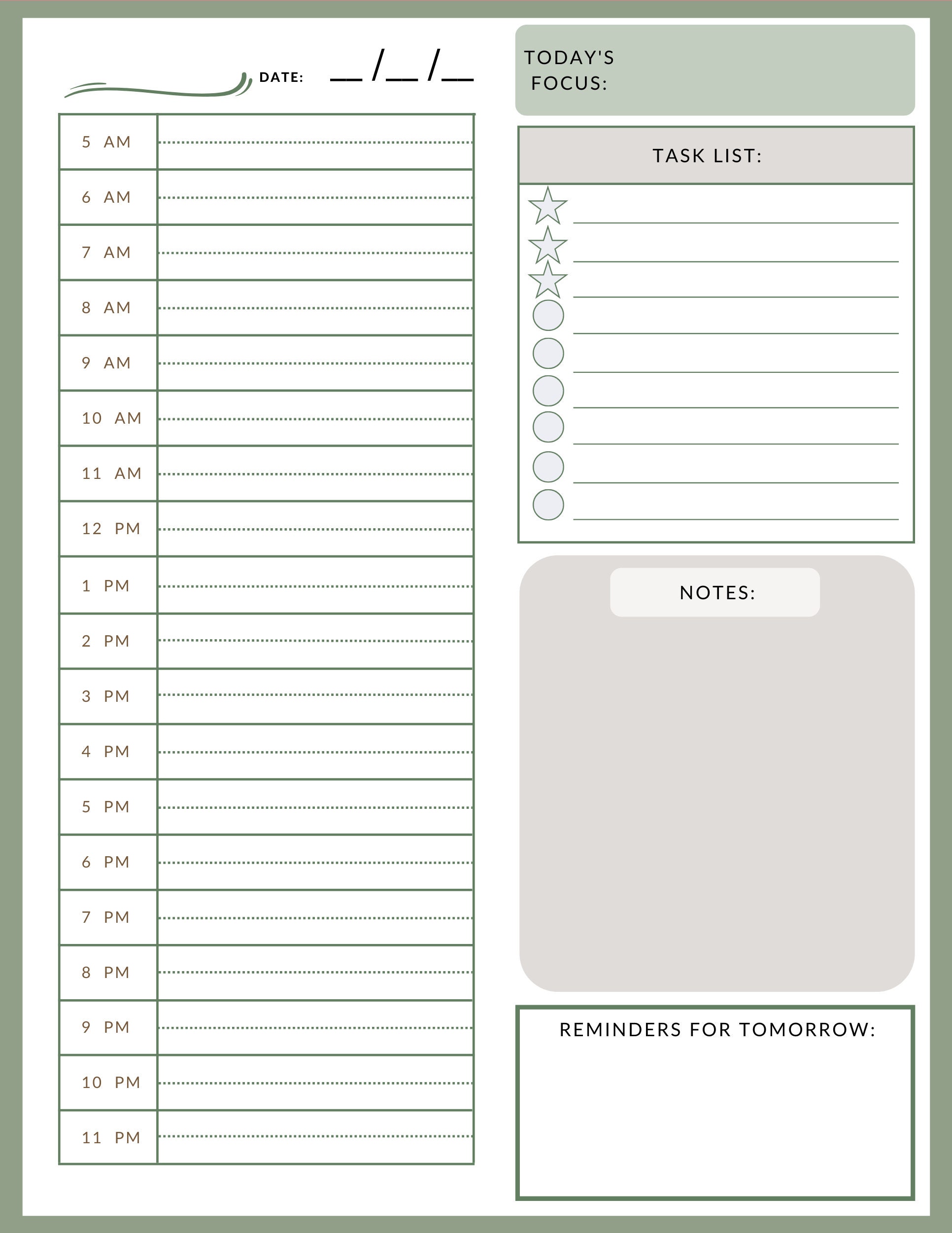 Undated Daily Planner, Printable, Downloadable, Time Schedule, Task ...