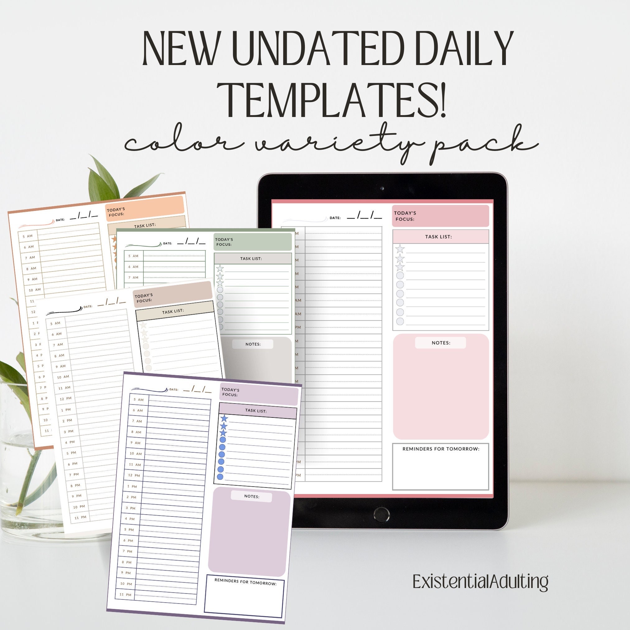 Undated Daily Planner, Printable, Downloadable, Time Schedule, Task ...