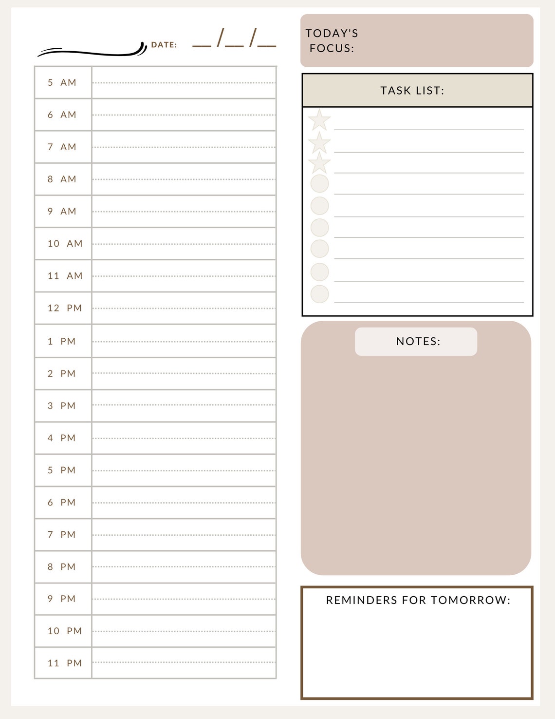 Undated Daily Planner, Printable, Downloadable, Time Schedule, Task ...