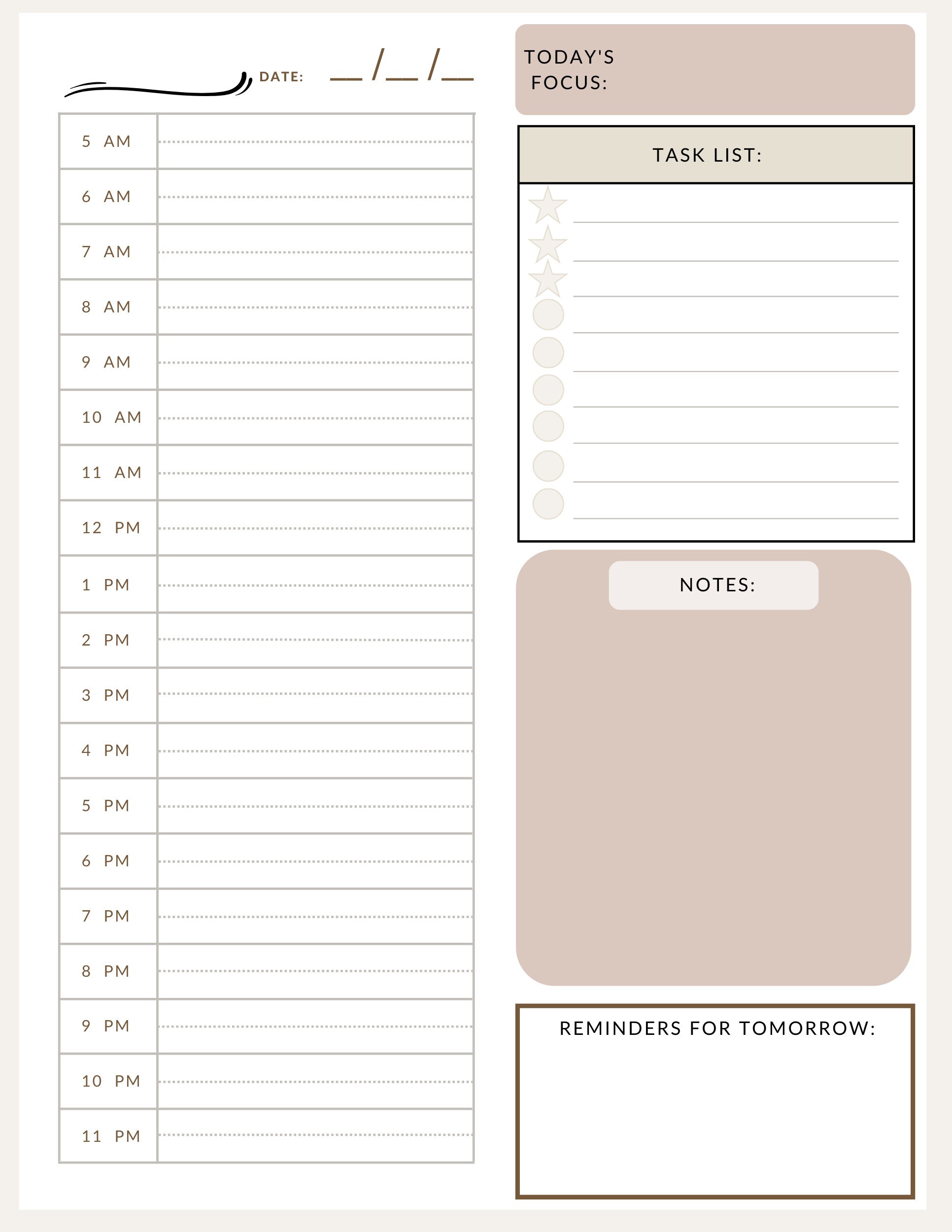 Undated Daily Planner, Printable, Downloadable, Time Schedule, Task ...
