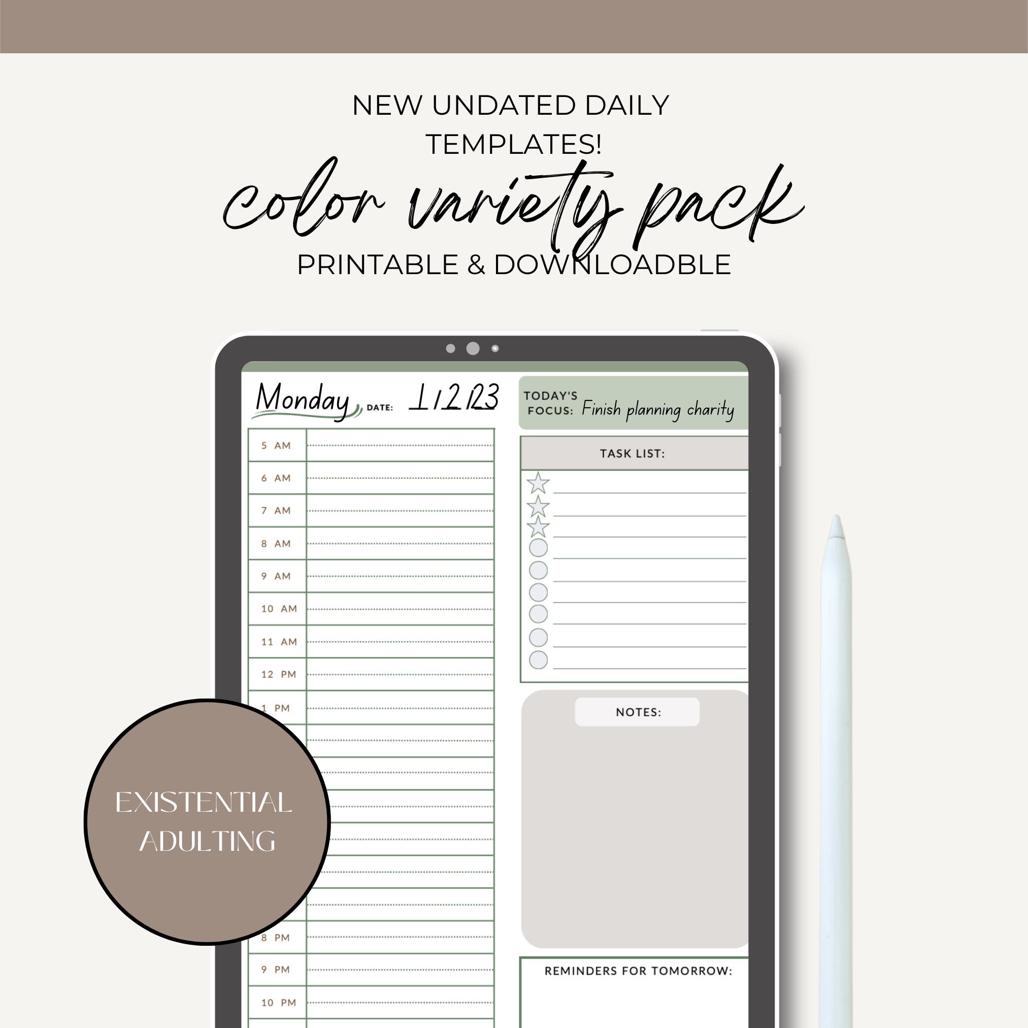 Undated Daily Planner, Printable, Downloadable, Time Schedule, Task ...