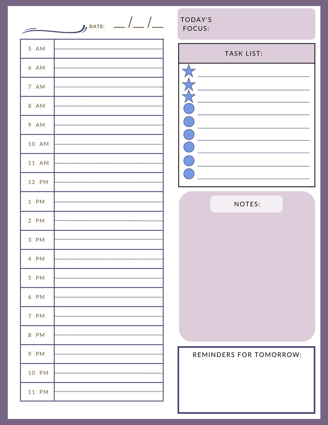 Undated Daily Planner, Printable, Downloadable, Time Schedule, Task ...