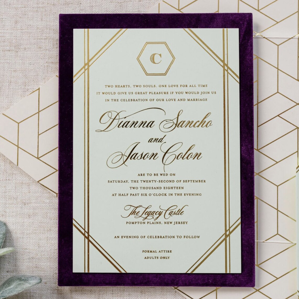Raised Foil Luxury Invitations on Velvet Suede (soft Touch) Luxurious ...