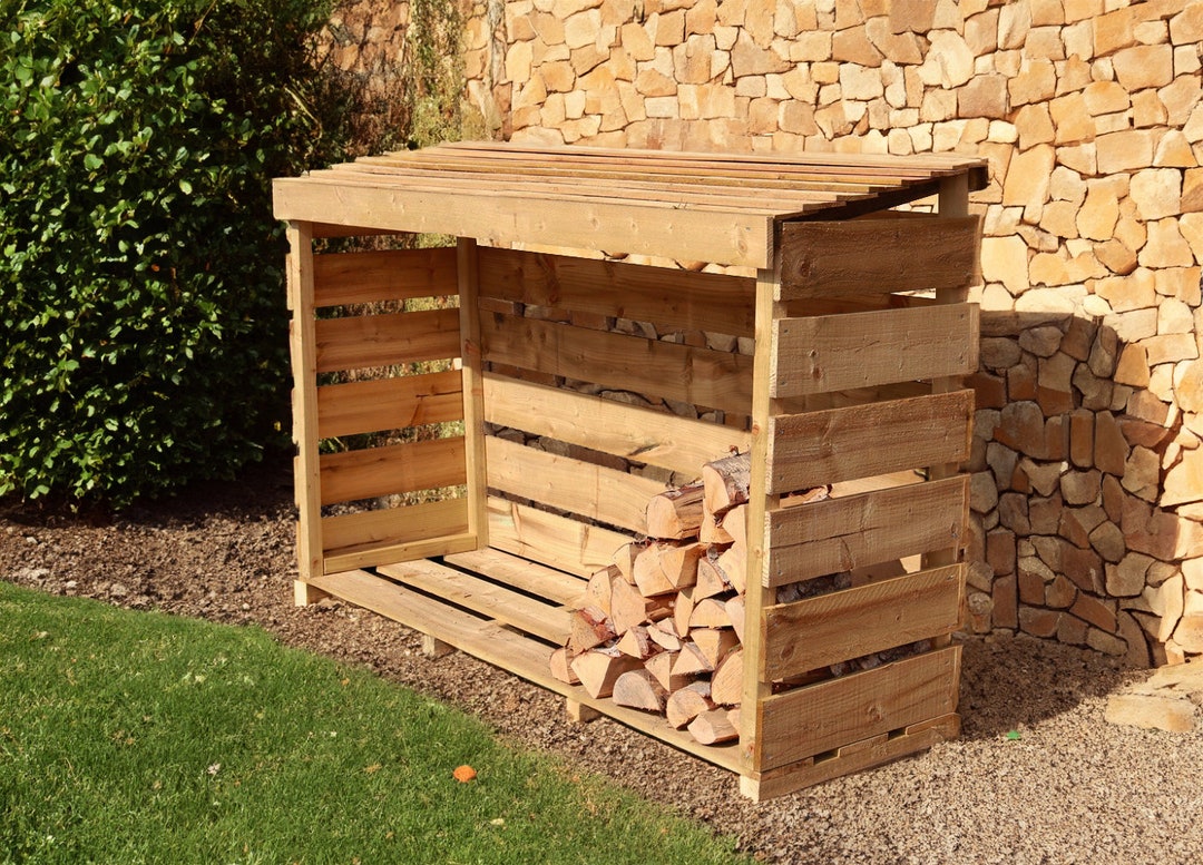 Treated Timber Log Store, 1.3m H X 1.8m W - Exterior Use, Firewood ...