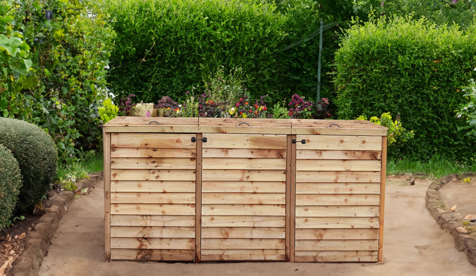 Triple Bin Store, Treated Timber, 2.445m Wide X 1.35m High X 0.845m ...
