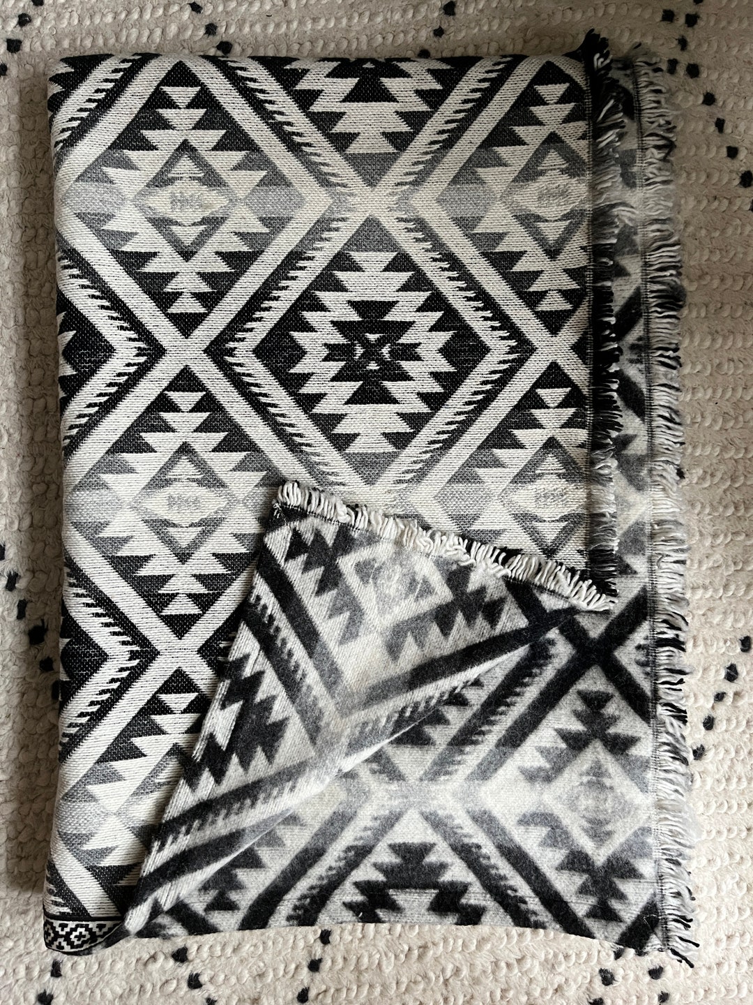 Handwoven Wool Blanket | Black & White Aztec - Etsy