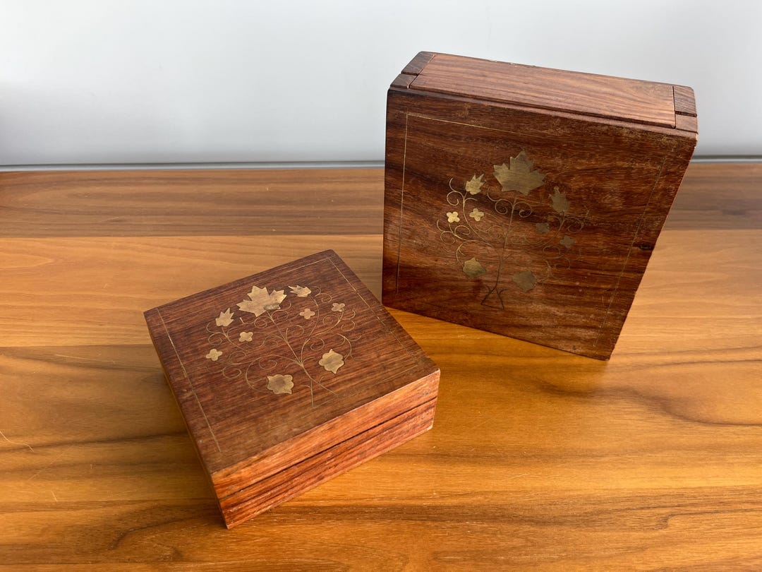 Handcrafted Wooden Box With Brass Maple Leaf Inlay Jewelry Box Rustic ...